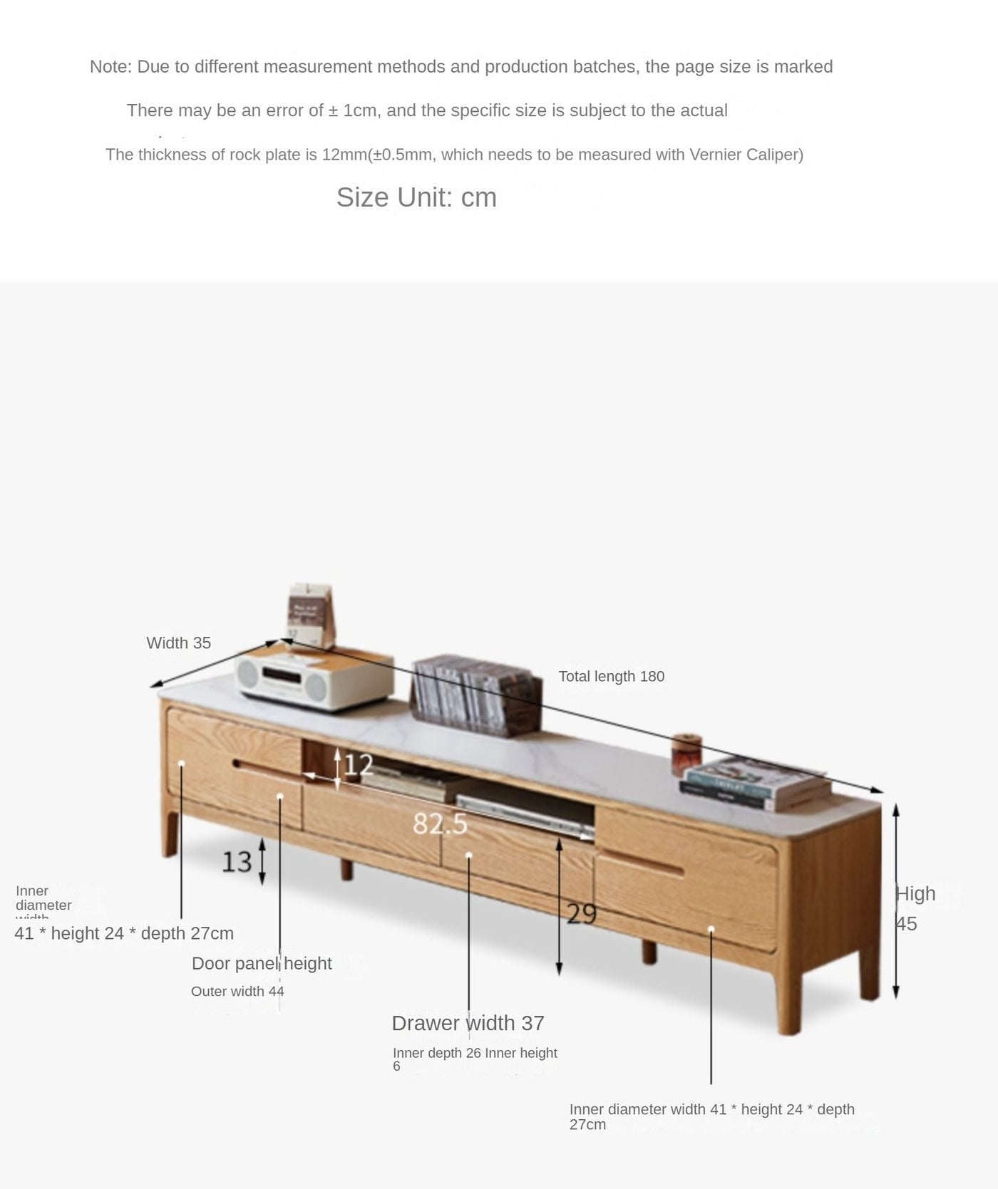 Solid Rubberwood, Oak Solid Wood TV Stand Slate Top.