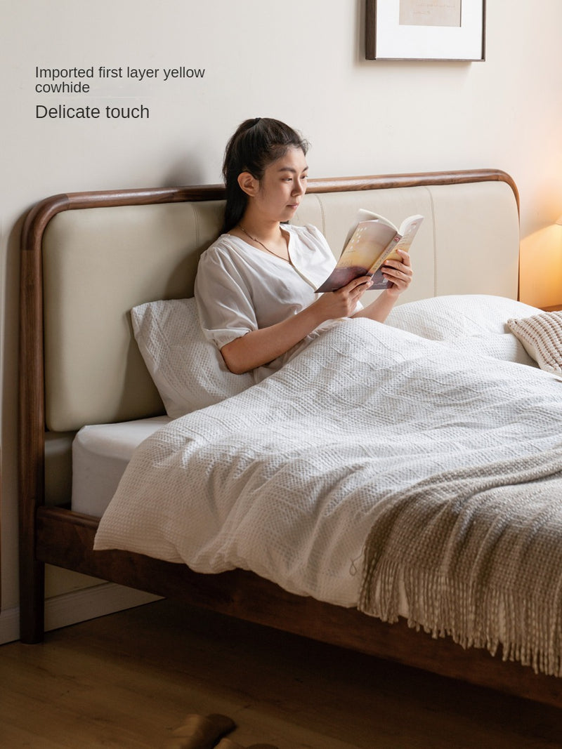 Black Walnut,Cherry wood Cowhide leather,technical cloth Bed