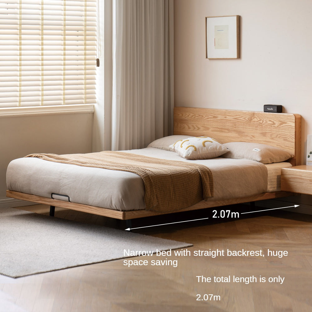 Solid Wood Bed Bedroom Furniture Double Bed Simple Oak Suspended Bed ...