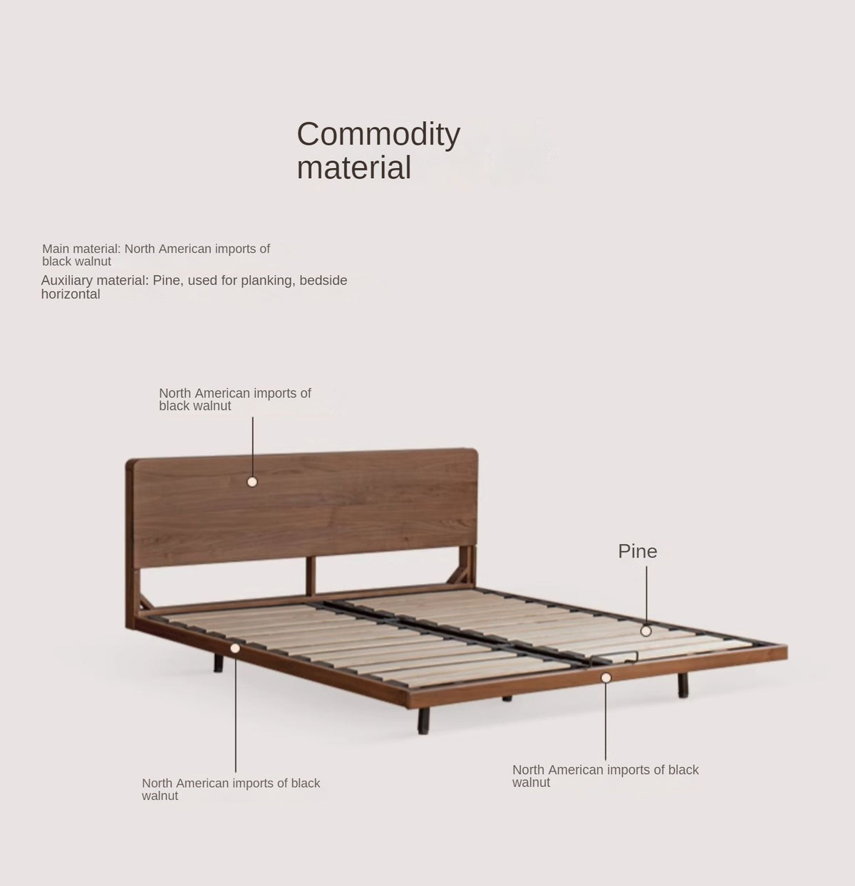 solid wood bed simple bedroom double bed small apartment black walnut ...