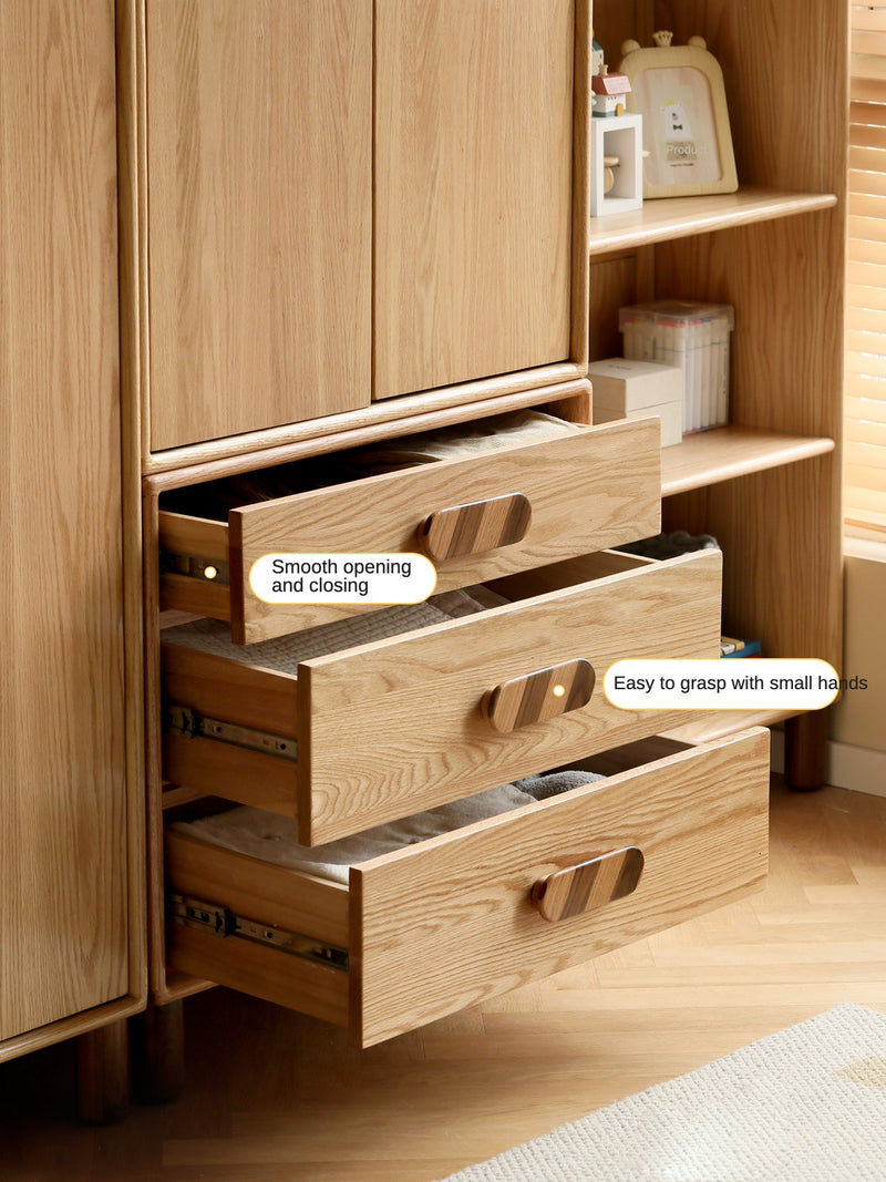 children's solid wood wardrobe bookcase oak free combination cabinet ...