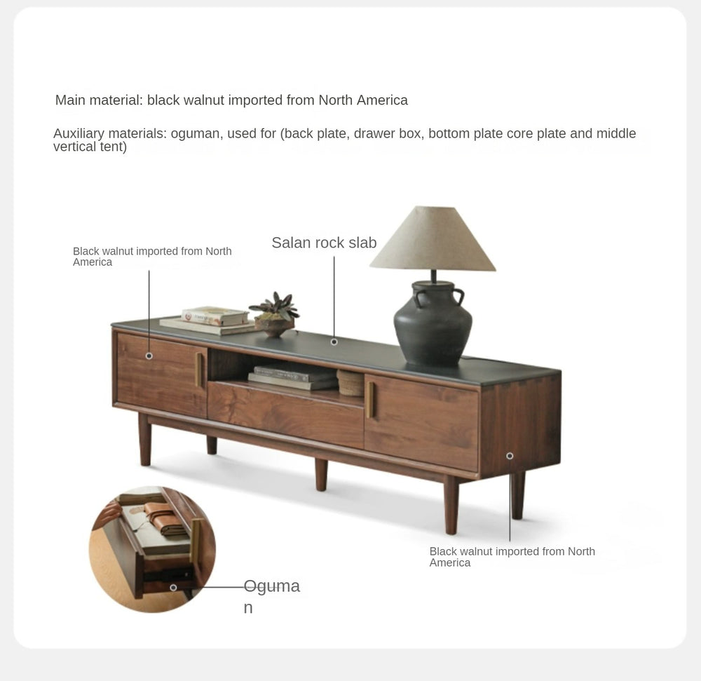 solid wood TV cabinet black walnut living room simple slate floor ...