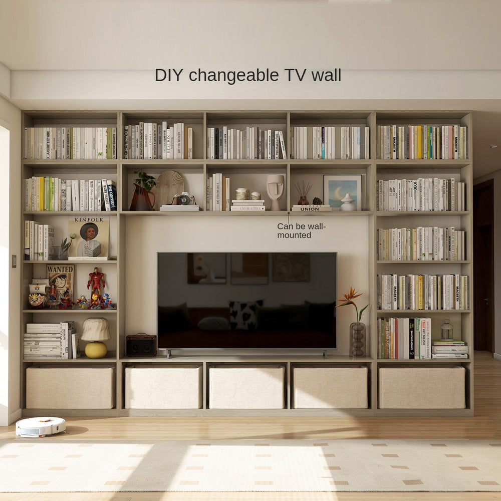 All-solid wood bookcase integrated wall to ceiling oak full wall ...