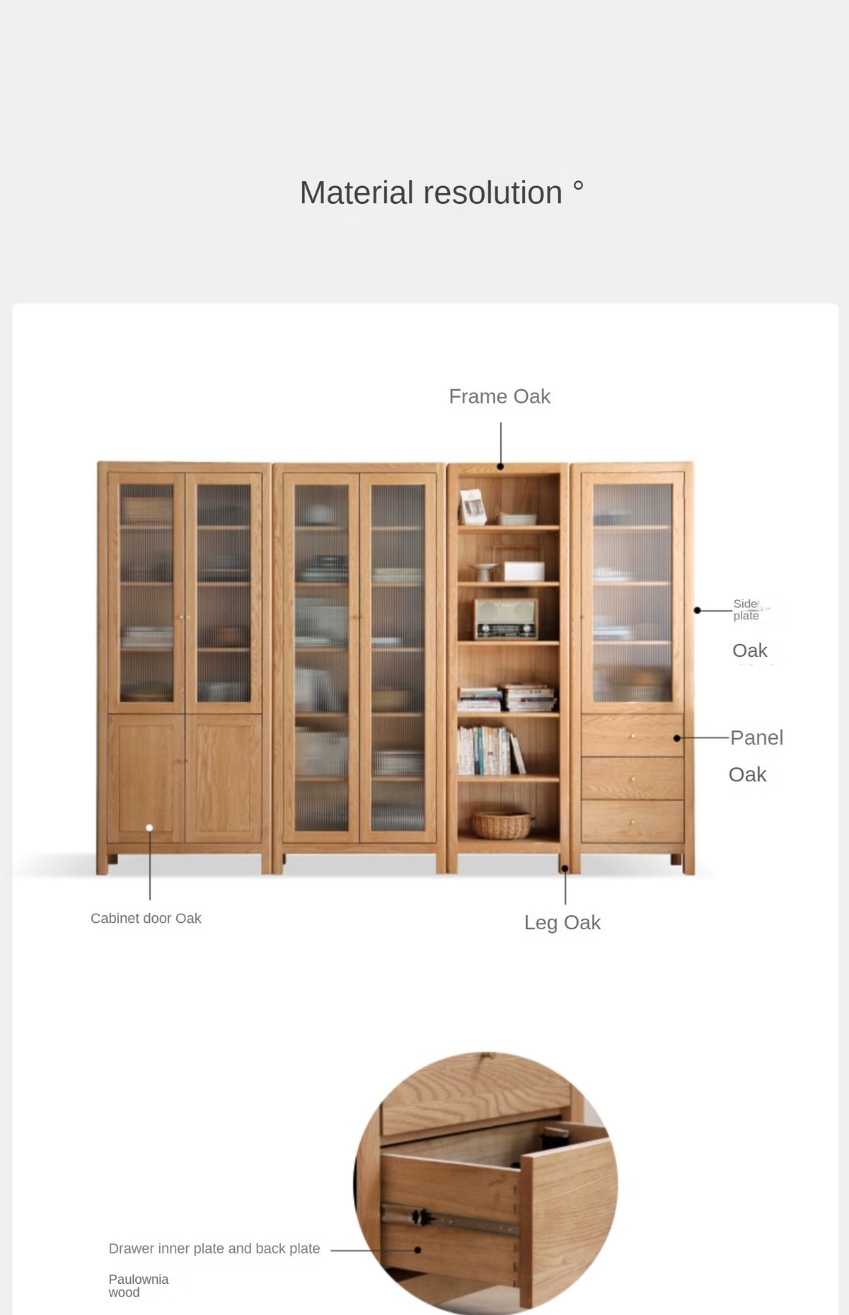 Combination bookcase Oak colid wood"