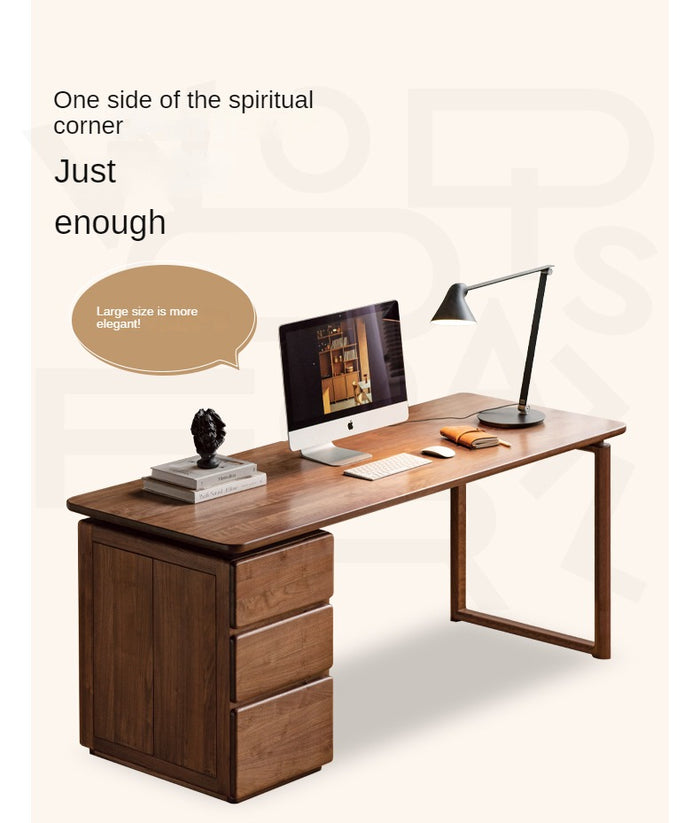 Solid wood desk cabinet integrated work table, home office desk, black ...