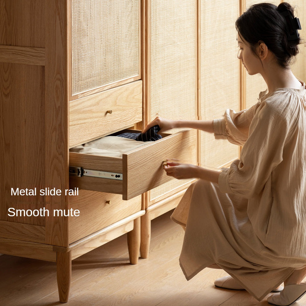 solid wood rattan wardrobe simple household oak combination wardrobe ...