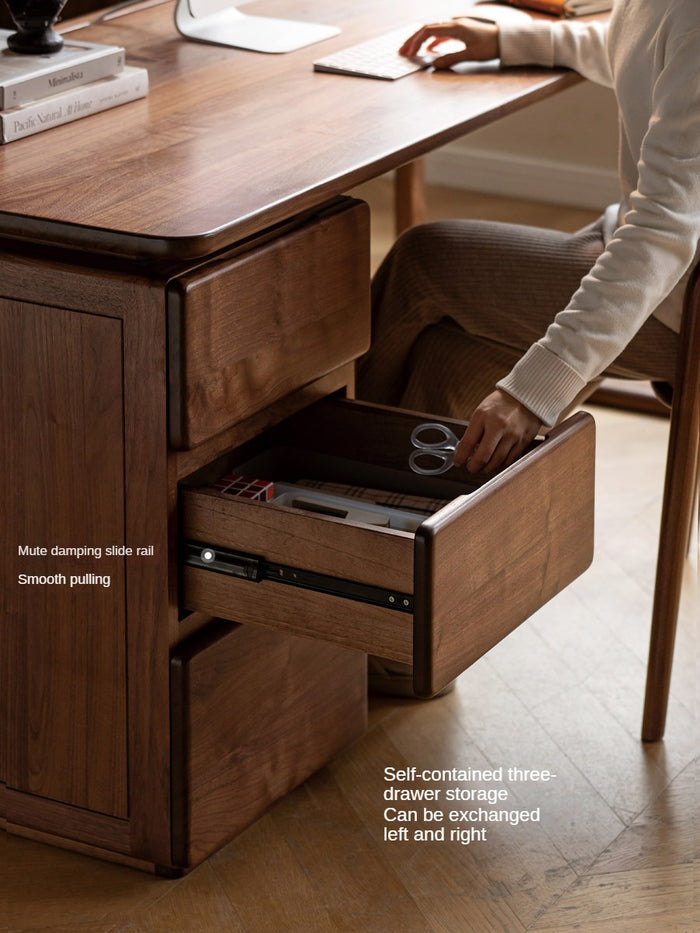 Solid wood desk cabinet integrated work table, home office desk, black ...