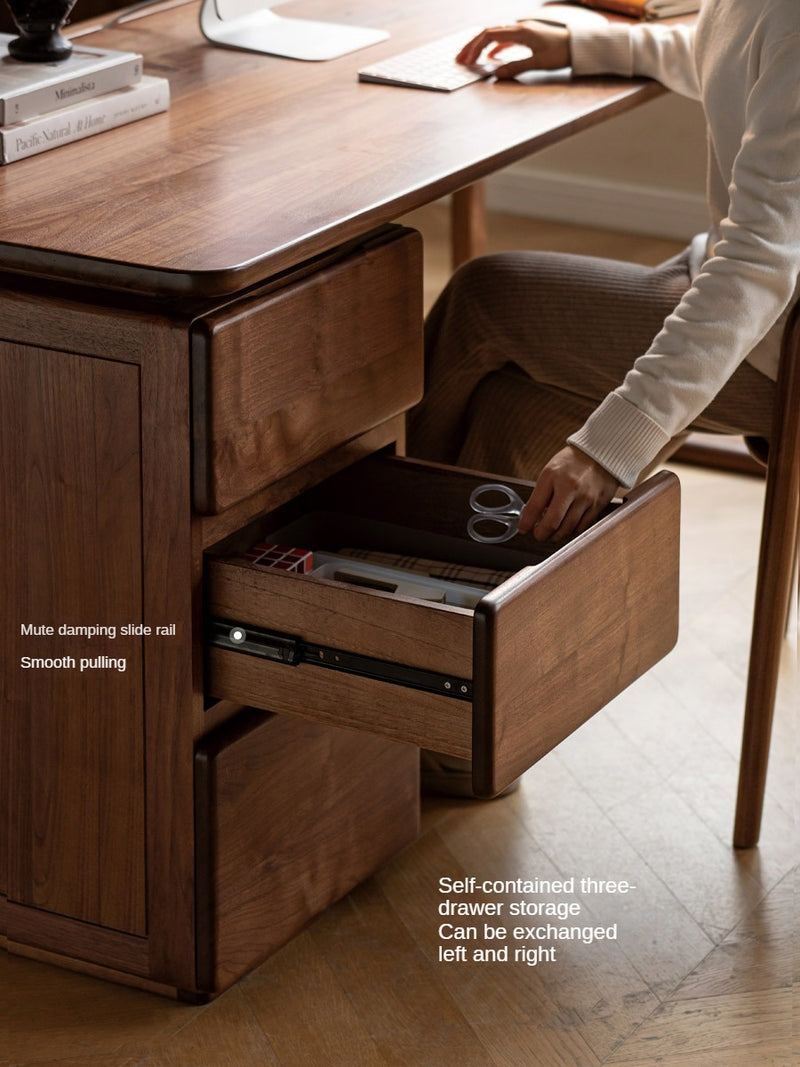 Solid wood desk cabinet integrated work table, home office desk, black ...