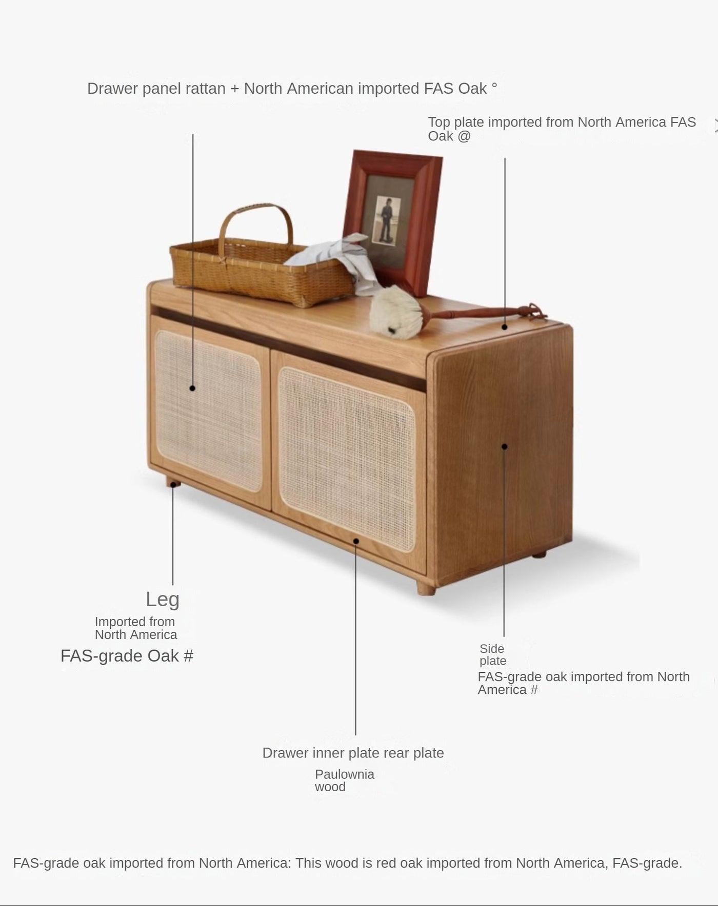 Oak Solid Wood Rattan Shoe Storage Bench