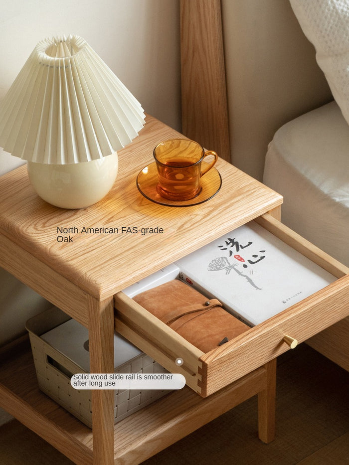 Oak, Black Walnut, RubberWood Solid Nightstand, Side Table