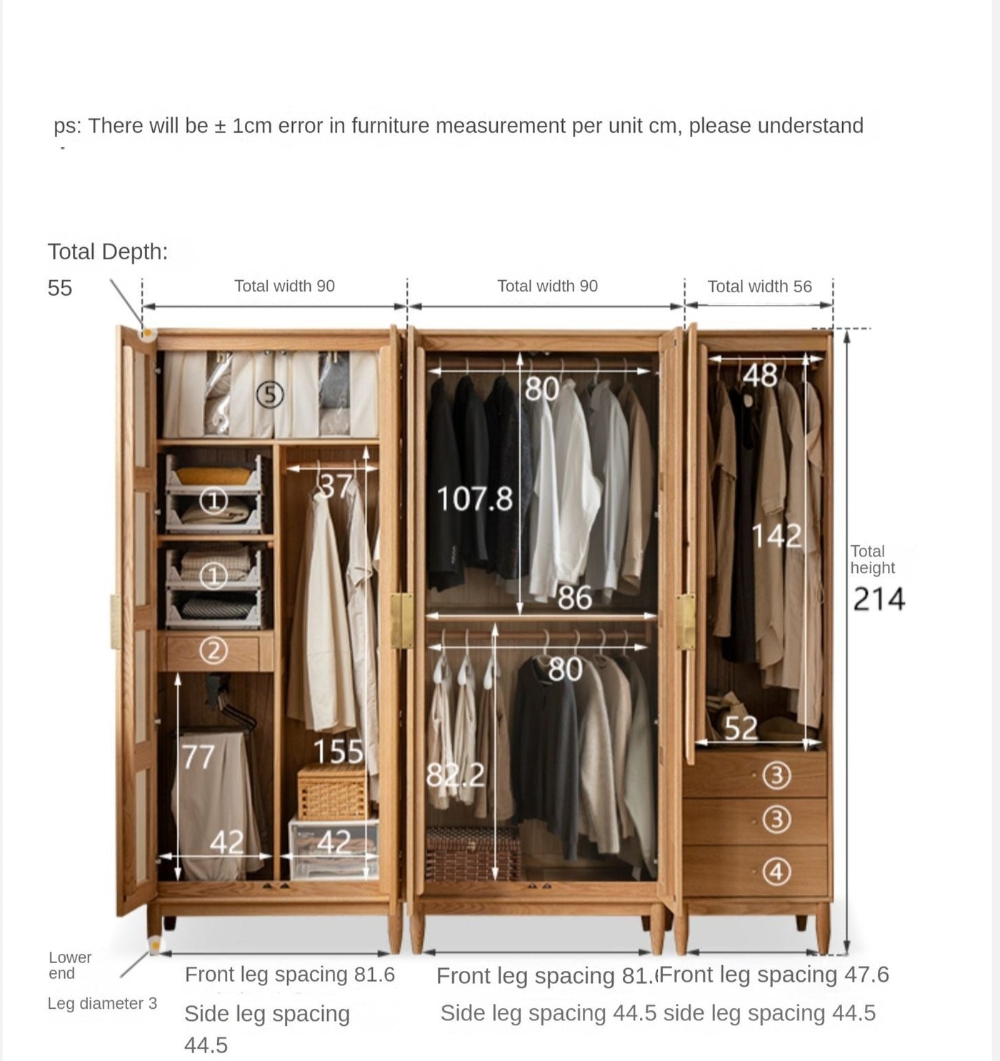 solid wood rattan wardrobe simple household oak combination wardrobe ...