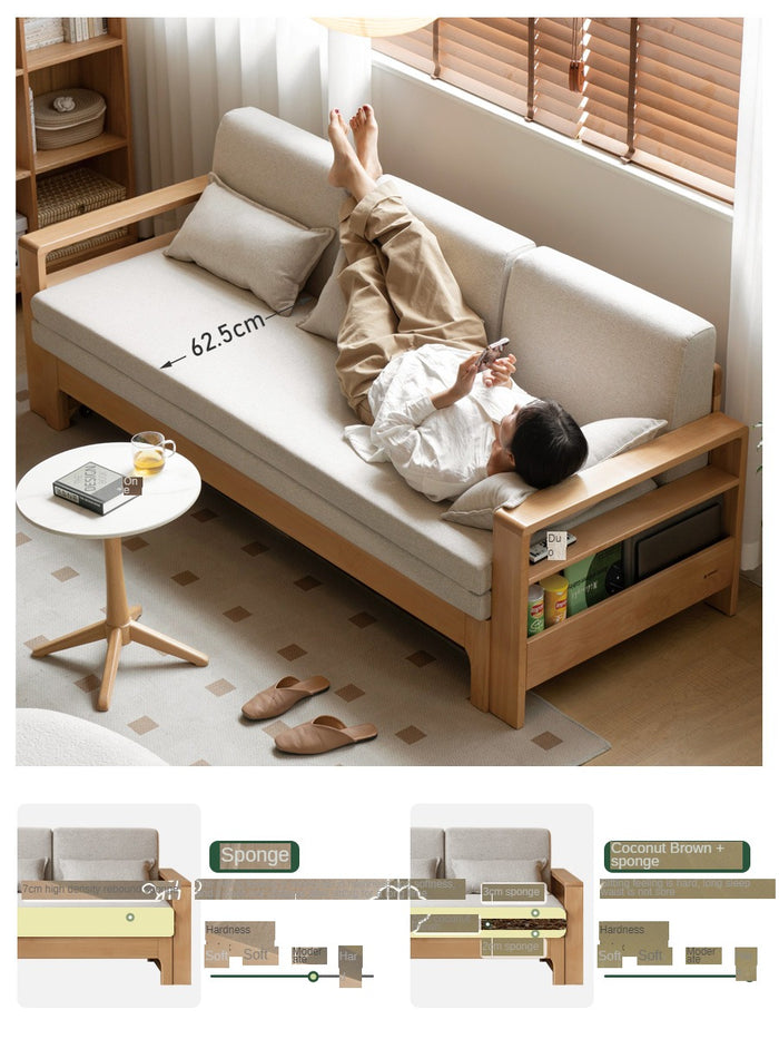 all solid wood sofa bed folding dual-purpose simple modern multi ...