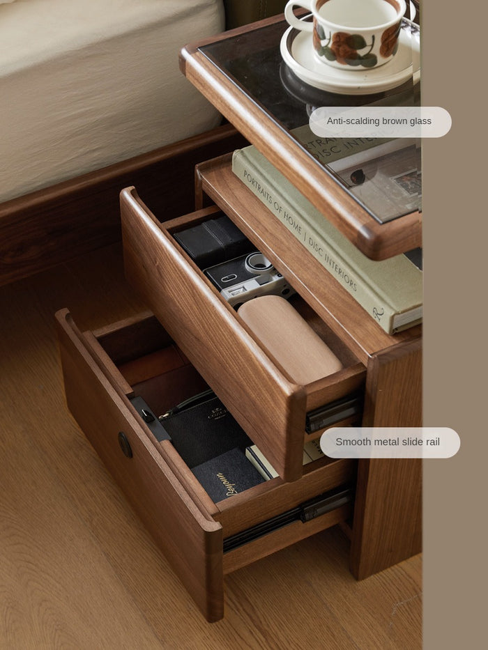 smart bedside table black walnut wireless charging with lock bedside ...