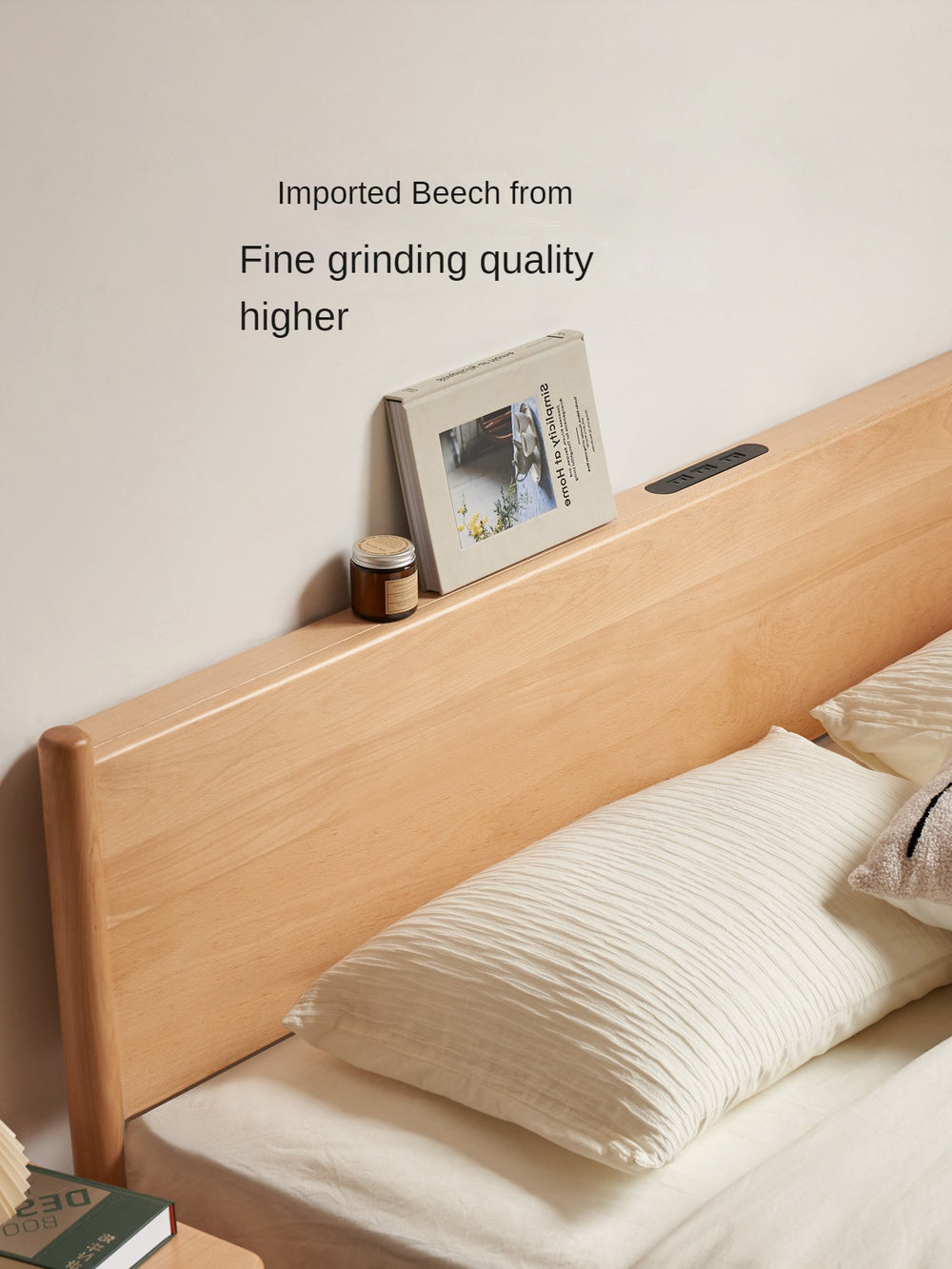 solid wood bed simple bedroom 1.8 meters European beech wood bed small ...
