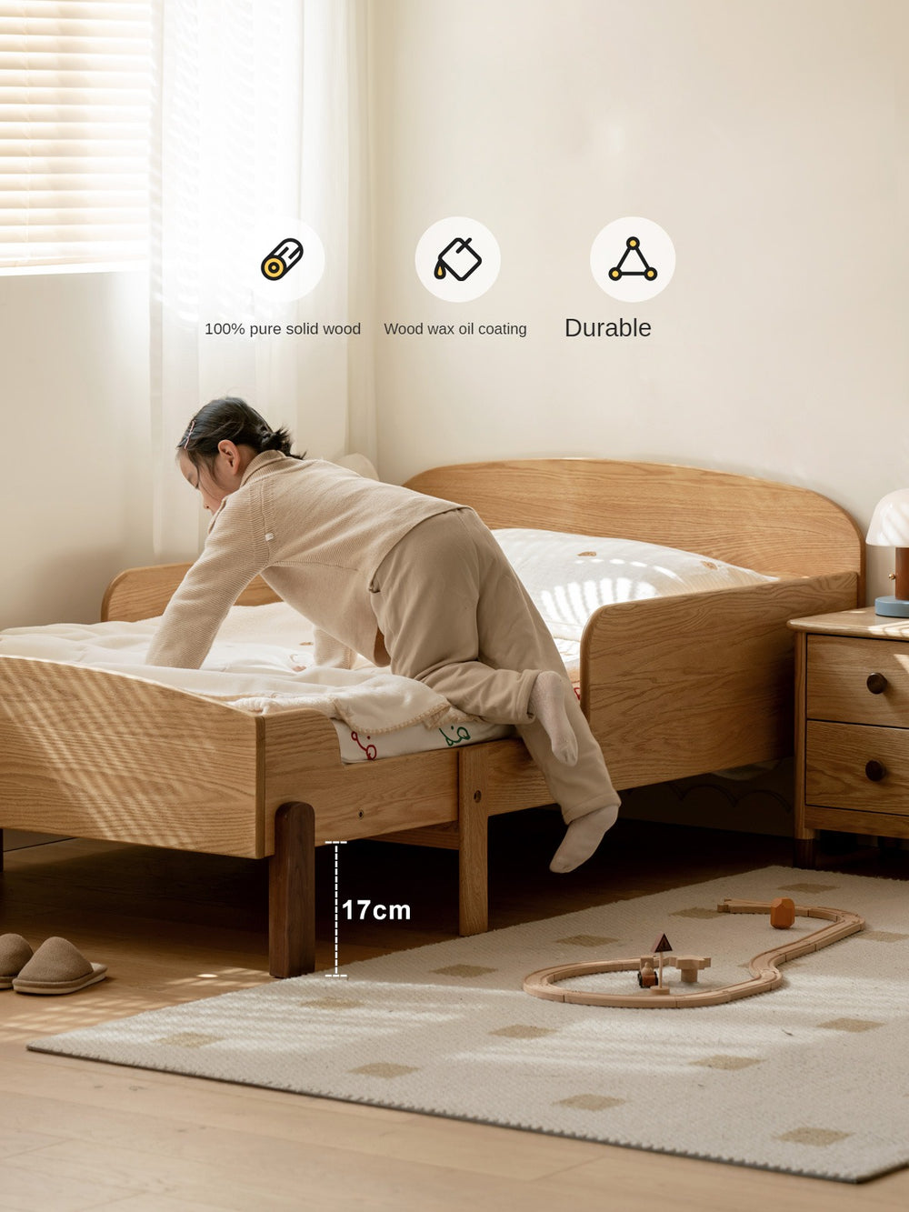 Telescopic Toddler Bed from 57 in (145 cm) to 80.7 in (205 cm) Beech s