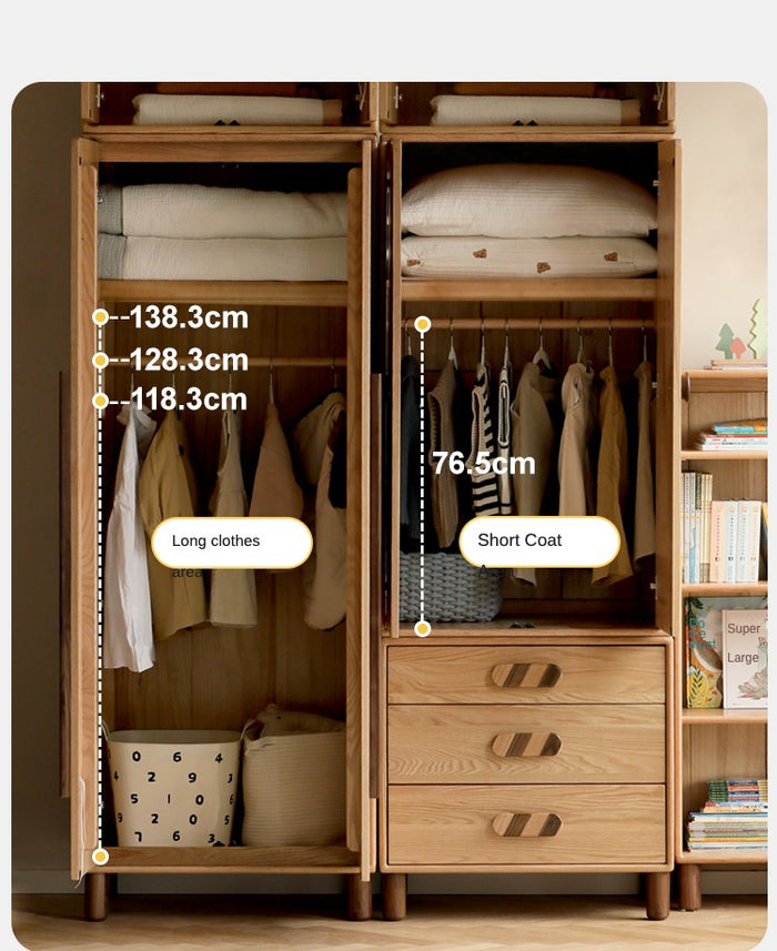 children's solid wood wardrobe bookcase oak free combination cabinet ...