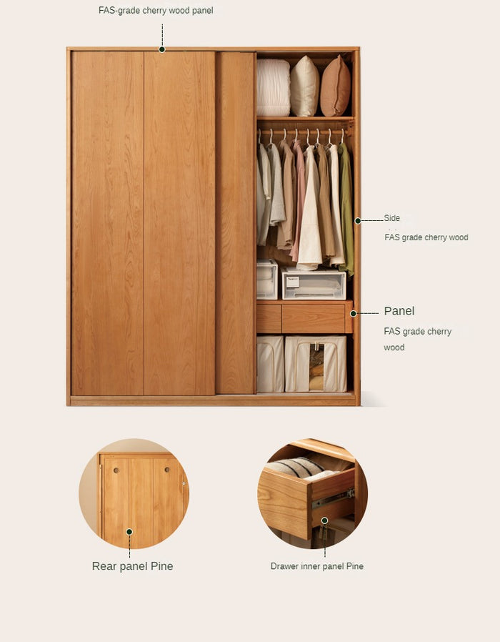 Solid wood sliding door wardrobe, household bedroom sliding door, coat ...