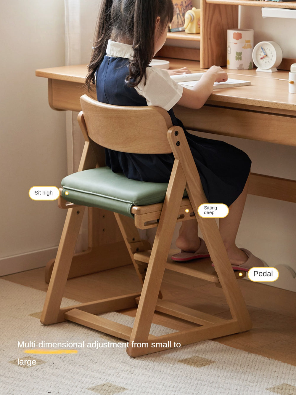 Solid Wood Children's Learning Chair Adjustable Backrest Chair for ...