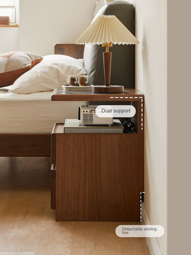 smart bedside table black walnut wireless charging with lock bedside cabinet solid wood with ...