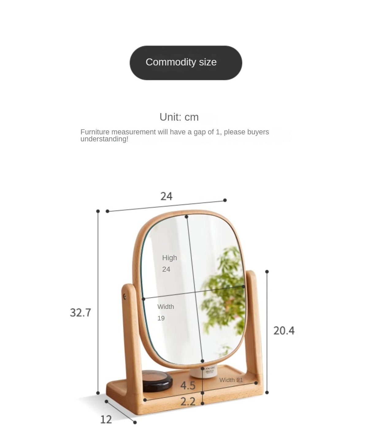 solid wood makeup mirror desktop desktop rotating dressing mirror ...
