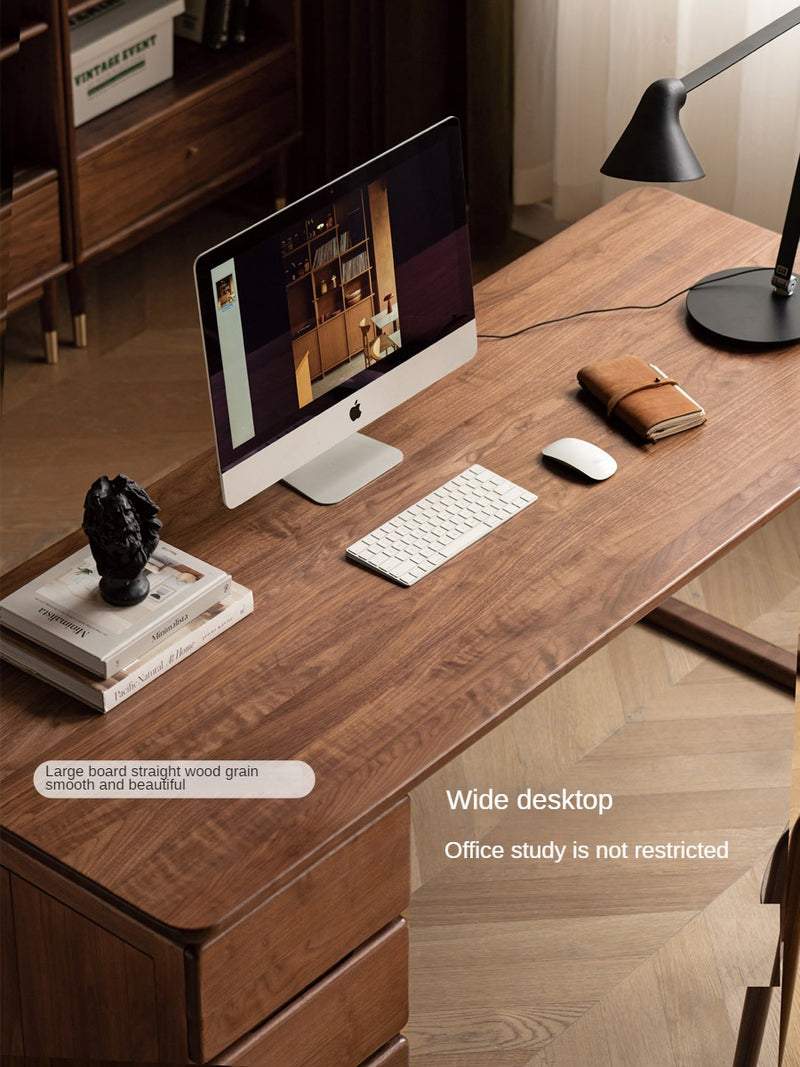 Solid wood desk cabinet integrated work table, home office desk, black ...