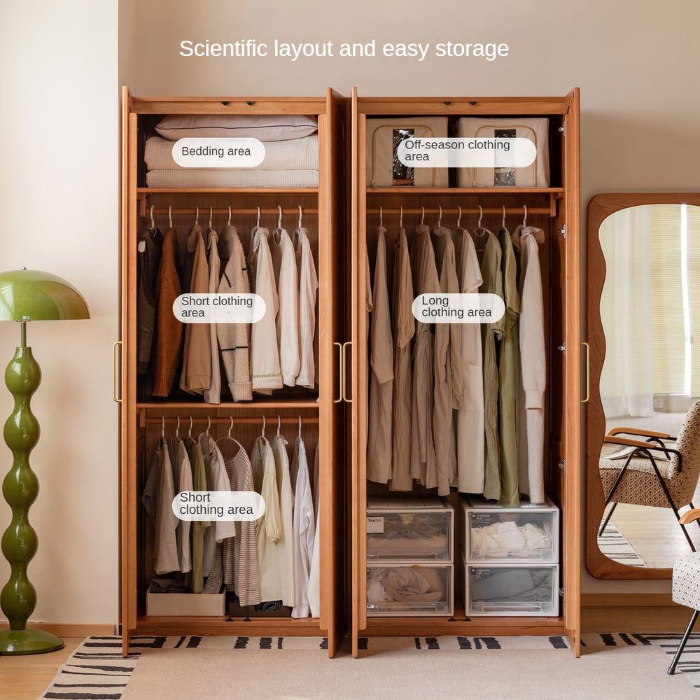 Solid Wood Wardrobe Household Bedroom Cherry Wood Wardrobe Vintage ...