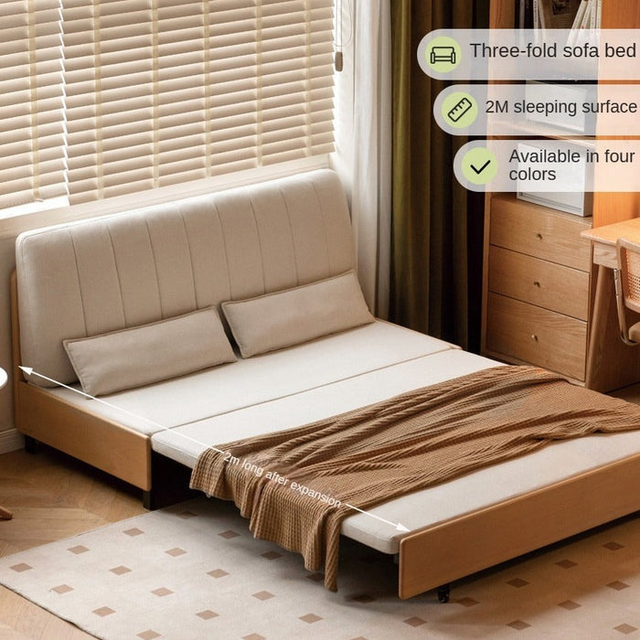 solid wood three-fold retractable sofa bed living room simple home ...