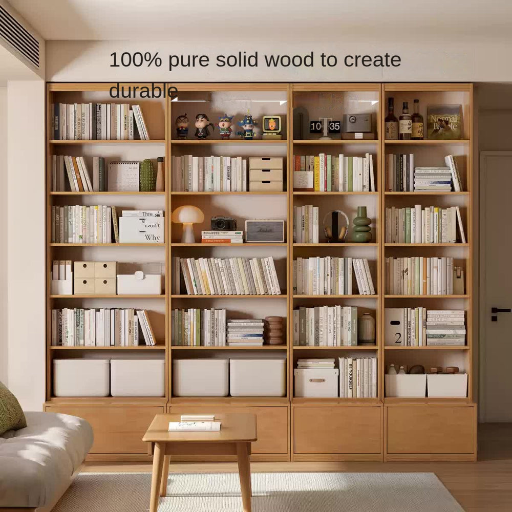modern simple pure solid wood bookshelf integrated wall-mounted floor ...