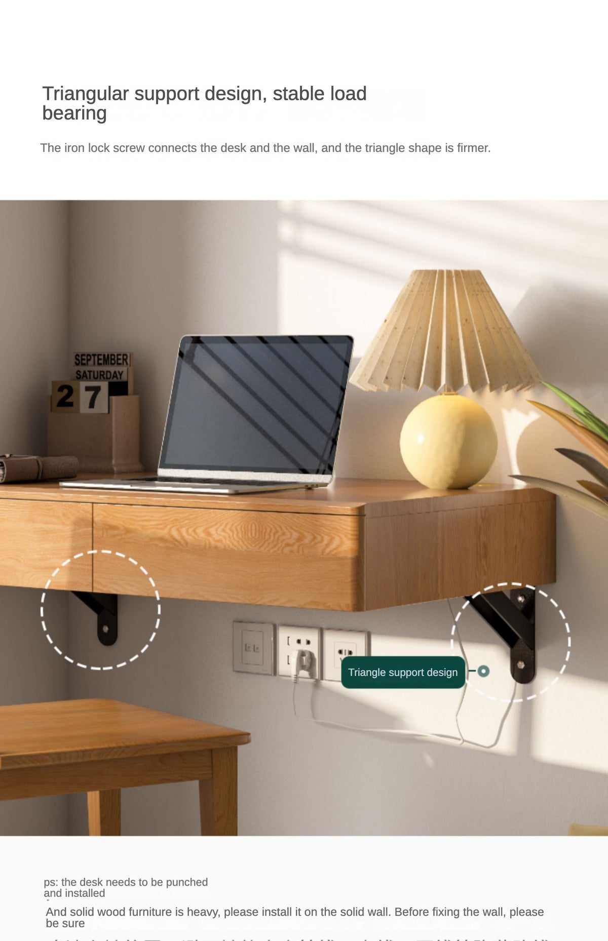 Hanging office desk Oak solid wood"