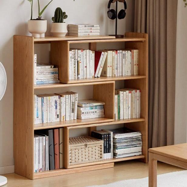 solid wood bookshelf small apartment study home corner rack oak simple ...