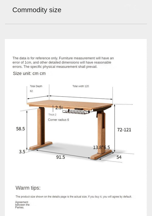 Solid Wood Desk Simple Motor Electric Lift Table Oak Office Desk Home ...