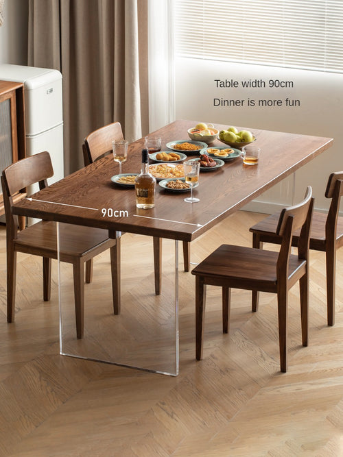 all solid wood dining table acrylic floating dining table home dining table walnut color large ...