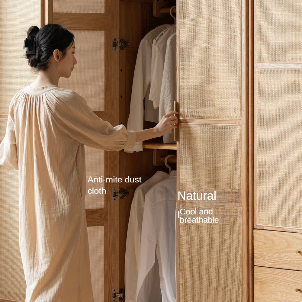 solid wood rattan wardrobe simple household oak combination wardrobe ...