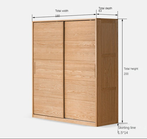 Solid wood sliding door wardrobe, household bedroom storage cabinet ...