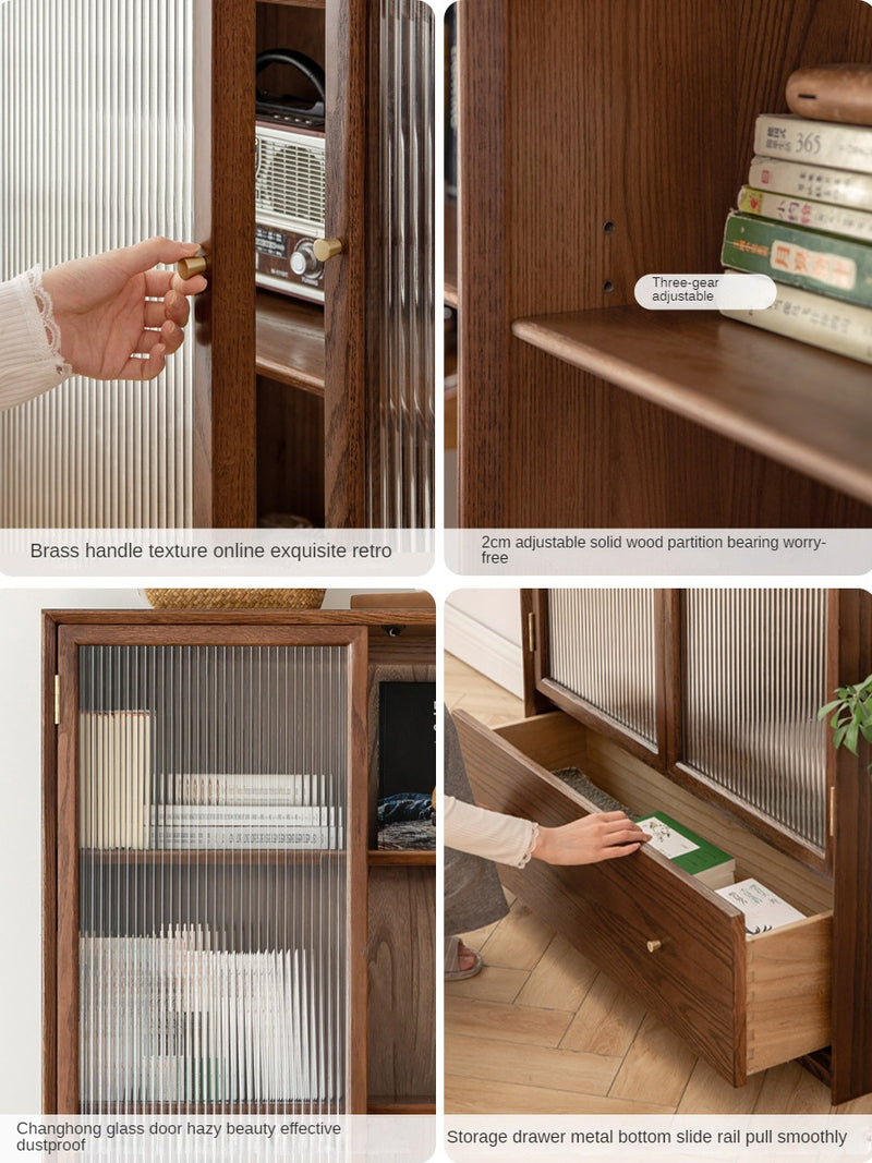 solid wood dust-proof glass door bookcase background wall floor-to ...