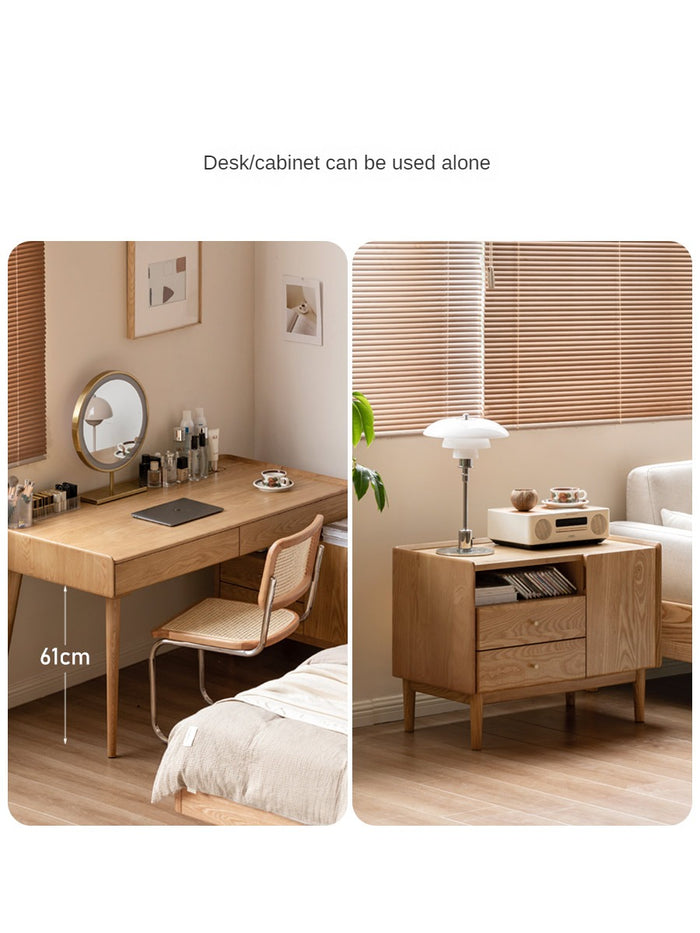 Wooden Solid Wood Small Unit Retractable Desk with Cabinet, Home Office ...