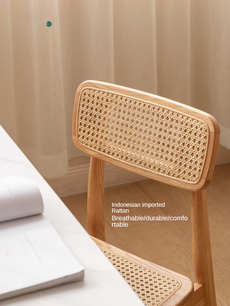 solid wood dining chair oak Nordic rattan chair restaurant home back ...