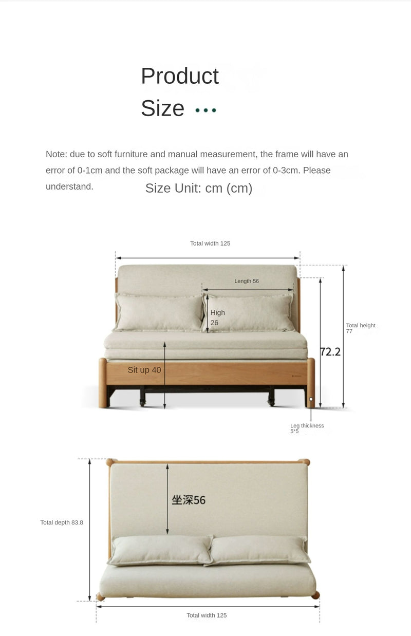 solid wood sofa bed modern minimalist foldable bed Nordic small ...