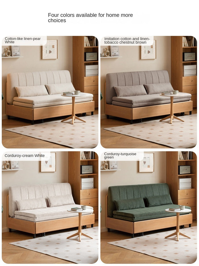 solid wood three-fold retractable sofa bed living room simple home ...