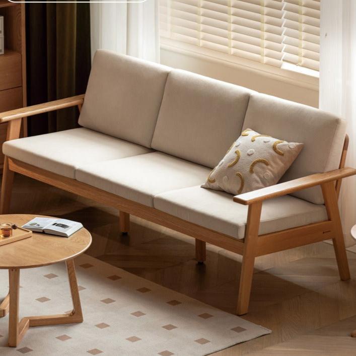 solid wood sofa Japanese-style small apartment three-person furniture ...