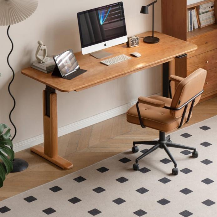 Solid Wood Desk Simple Motor Electric Lift Table Oak Office Desk Home ...
