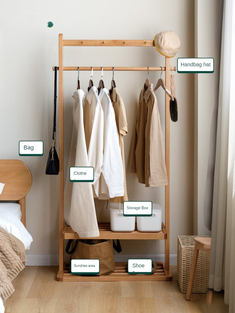 solid wood clothes rack bedroom floor-to-ceiling oak hanger modern ...