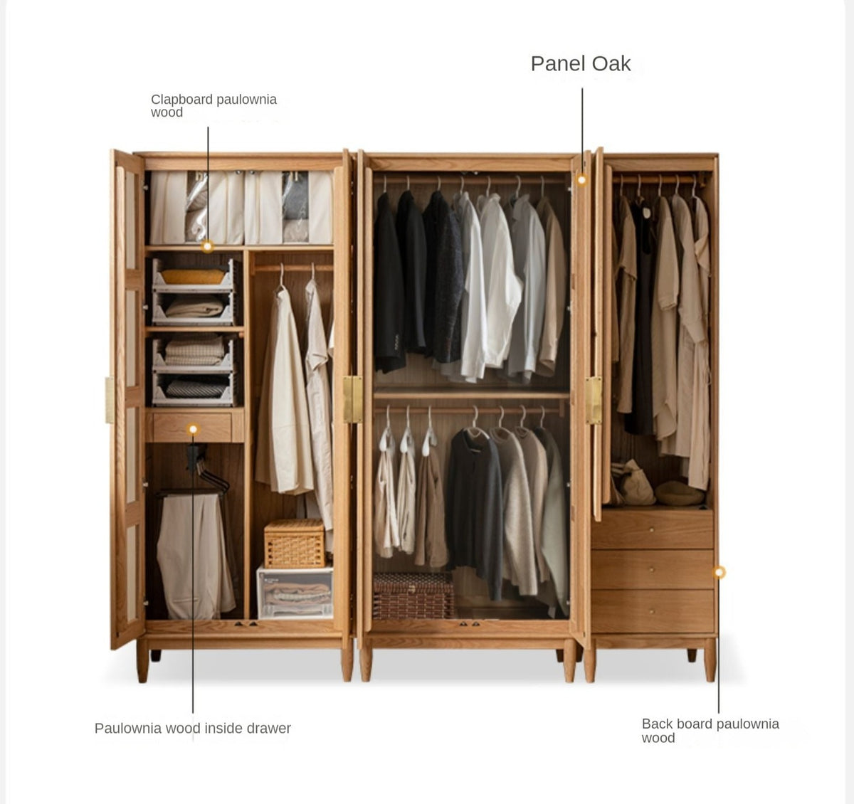 solid wood rattan wardrobe simple household oak combination wardrobe ...