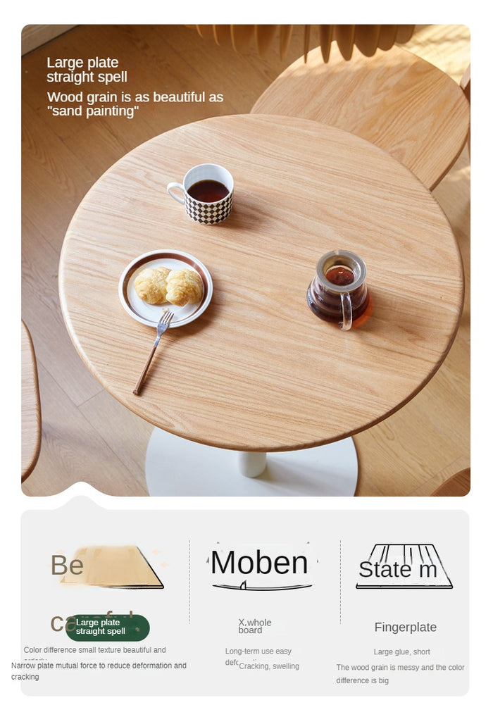 Solid wood dining table simple oak round table home small apartment ...