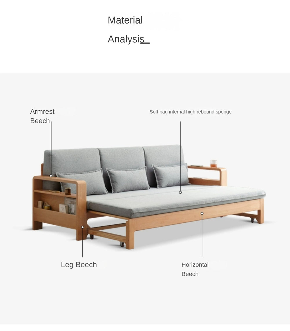 all solid wood sofa bed folding dual-purpose simple modern multi ...