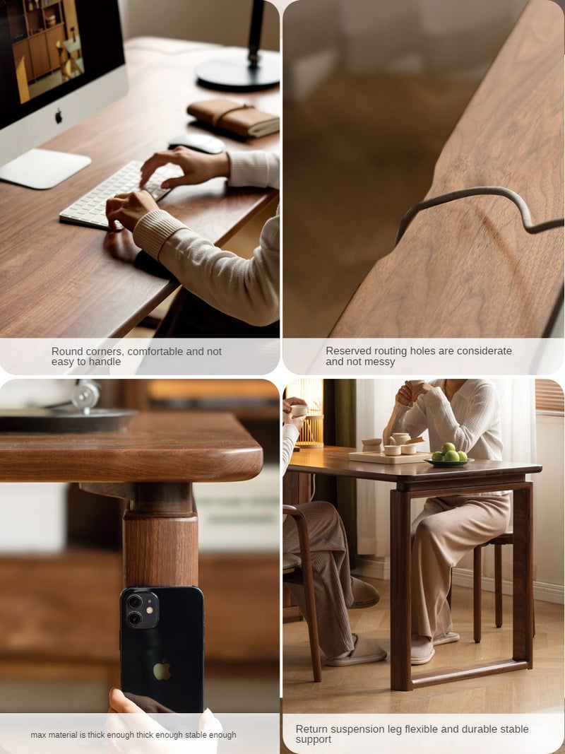 Solid wood desk cabinet integrated work table, home office desk, black ...