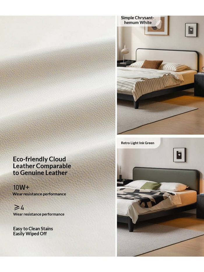 Rubberwood Solid Wood Bed — Modern Minimalist Design with Black Soft H