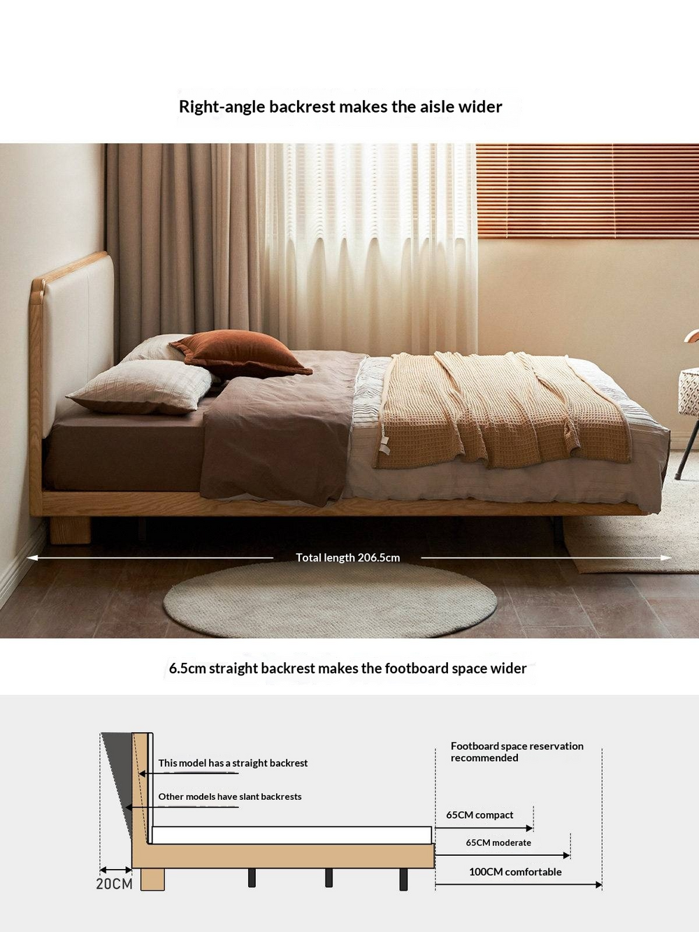 Oak Solid Wood Upholstered Bed — Modern Minimalist Design with Flush E