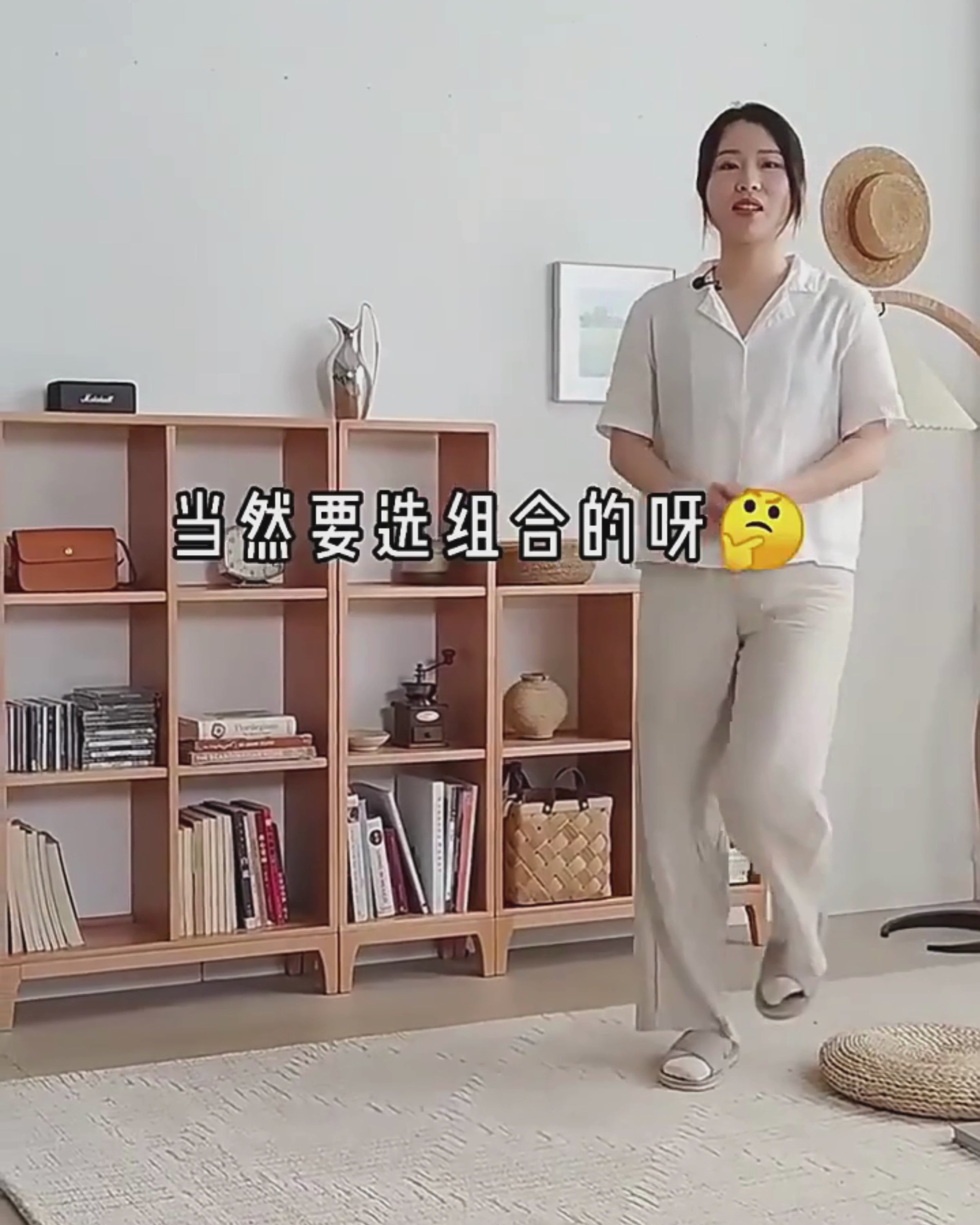 solid wood bookshelf, Nordic small living room storage rack, display ...