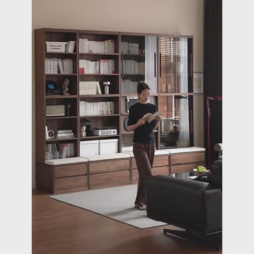 solid wood combination bookcase black walnut study glass storage ...